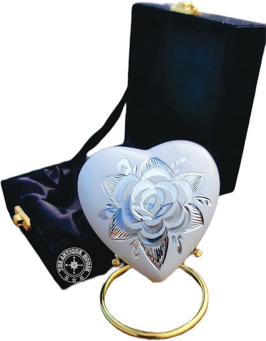 Mini Hart Aandenken Urn voor Menselijke As - Witte Roos Crematie Urn met Fluwelen Doos | bol