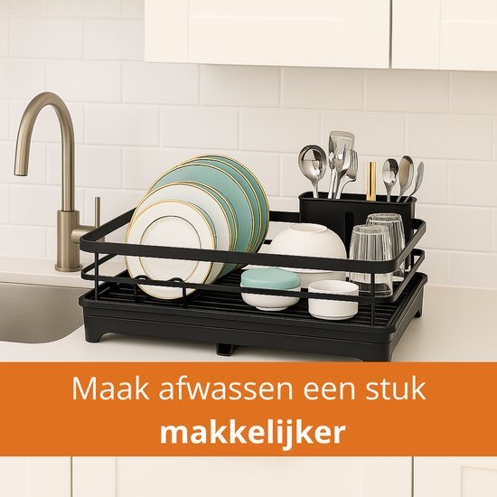 LaCardia Afdruiprek - Zwart afwasrek met Lekbak en Bestekhouder - RVS ...