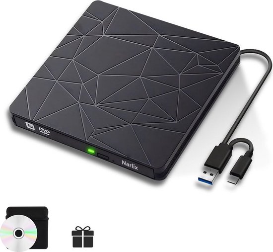 Narlix Externe DVD Speler - USB 3.0 & USB C - Lezer & Brander voor PC | bol