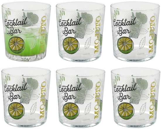 Gerimport Mojito cocktailglazen - 6x - gedecoreerd glas - met teksten ...