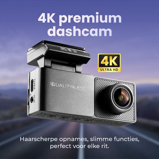 Quality4Less™ - Dashcam voor Auto - 4K Ultra HD - Voor en achter camera - Wifi & GPS -... | bol