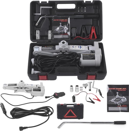 Elektrische autokrik 12V - 3T schaarkrik tot 42 cm met bandensleutel | bol