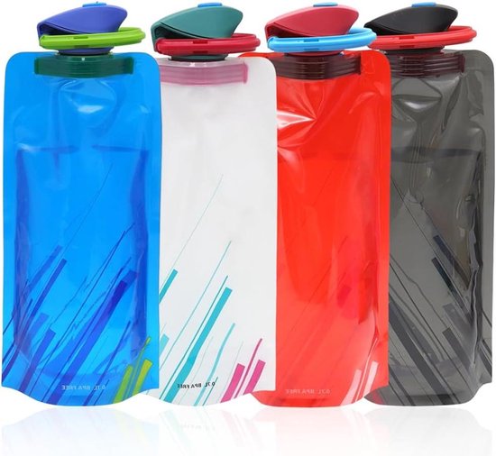 700 ml 4 stuks opvouwbare waterflessen - 4 kleuren flexibel en ...