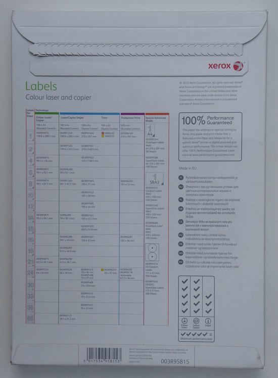 Xerox printetiket wit - 21 stuks op 1 vel A4 - Xerox Colour Laser ...