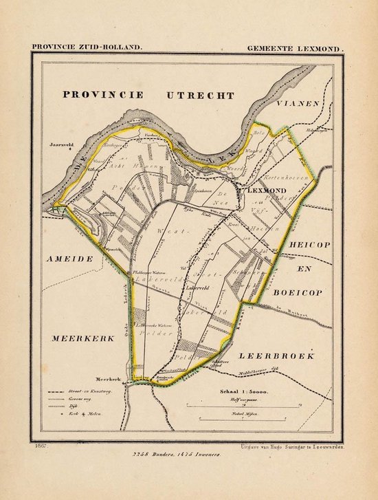 Historische kaart, plattegrond van gemeente Lexmond in Zuid Holland uit ...