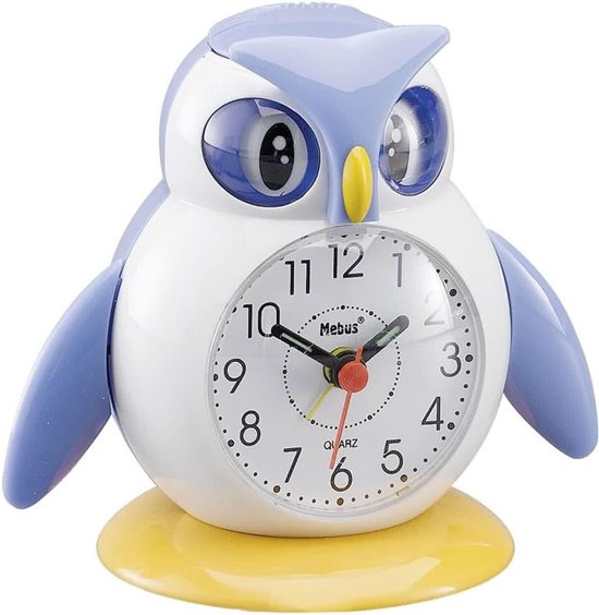 Leuke kinder wekker uil-met licht en snooze functie-Blauw en wit -BB151 ...