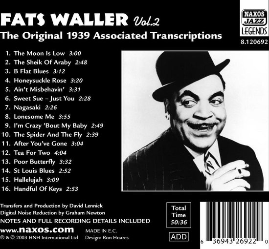 Fats Waller - Transcriptions Volume 2 - 1939 (CD), Fats Waller | Muziek ...