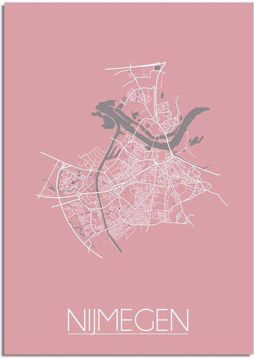 Plattegrond Nijmegen Stadskaart poster DesignClaud – Roze – A1 poster ...