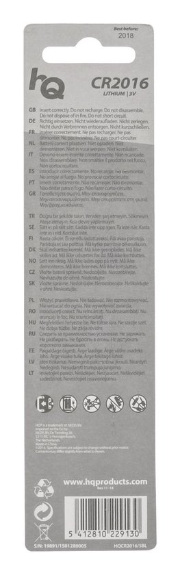 HQ CR2016 Lithium Knoopcel Batterij - 5 stuks | bol