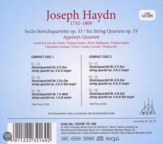 Joseph Haydn: String Quartets, Op. 33, Apponyi Quartet | CD (album) | Muziek | bol.com