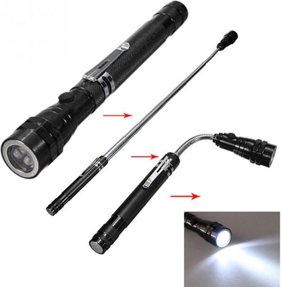 Telescopische LED Zaklamp - Zwart | bol.com