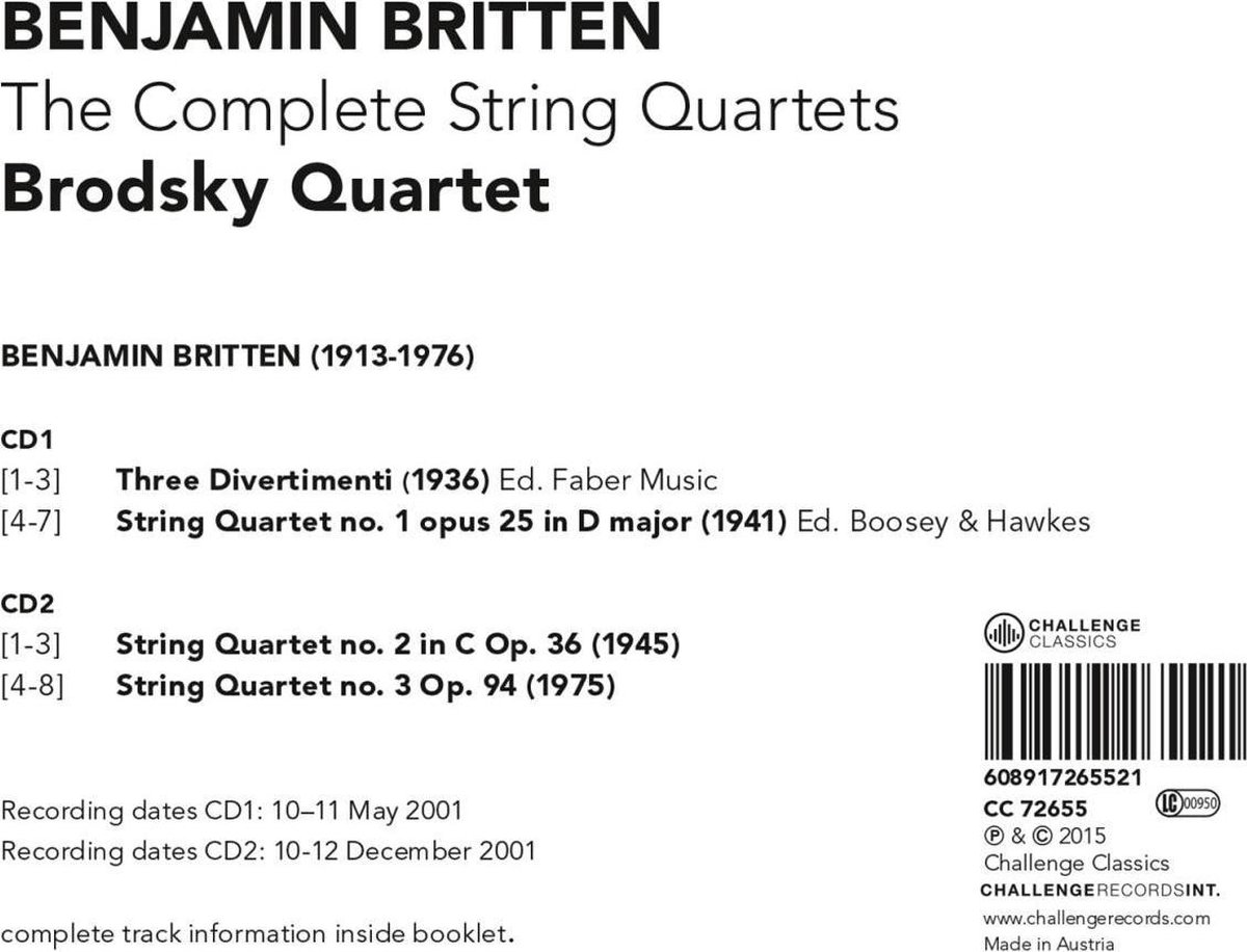 Britten: The Complete String Quartets, Brodsky Quartet | CD (album) | Muziek | bol.com