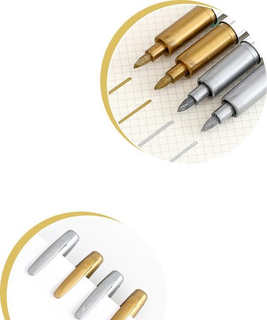Metalen markeerstiften, 2 stuks metallic markers zilver, permanente ...