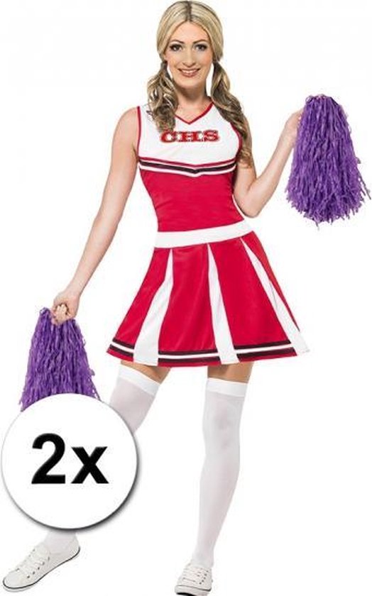 2x Stuks cheerball/pompom paars met ringgreep 28 cm - Cheerleader ...