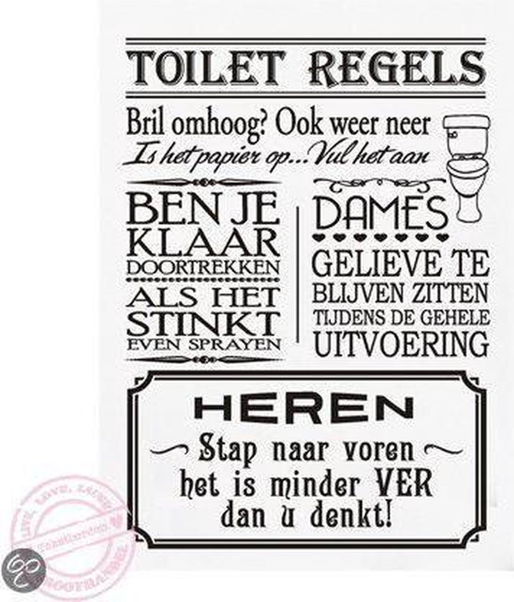 Tekstbord toiletregels wit zwart 30 x 40 cm A181 | bol.com