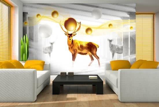 Fotobehang - Vlies Behang - Gouden Hert - Herten in 3D Tunnel - 312 x ...