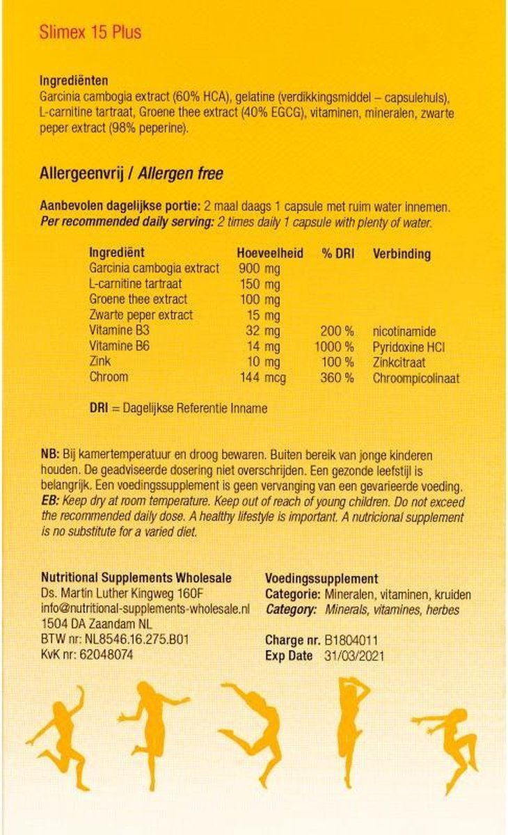 Slimex® 15 Plus Afslankcapsules - 60 stuks - Voedingssuplement | bol