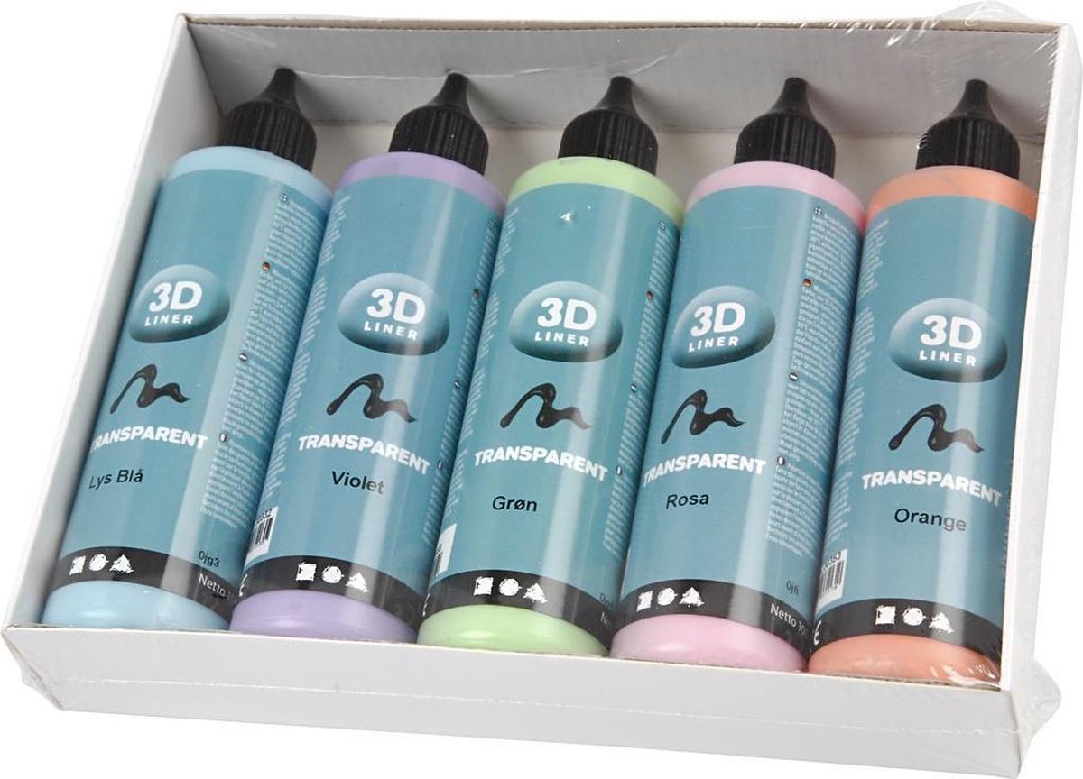 Liner 3D- Verf - 5x100 ml - Transparente Kleuren | bol.com