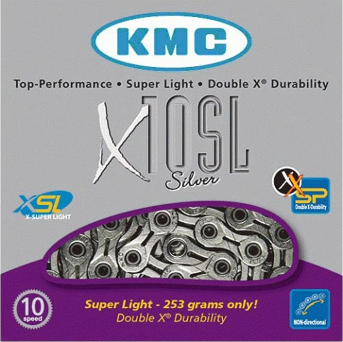 KMC X10SL - Chaîne de vélo - 10 Vitesses - 114 maillons - Argent | bol.com