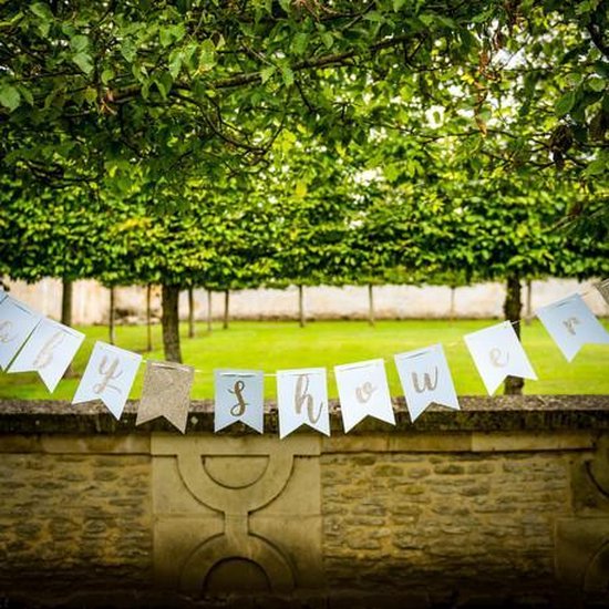 Babyshower luxe slinger - blauw-goud glitters - 3,5 meter | bol