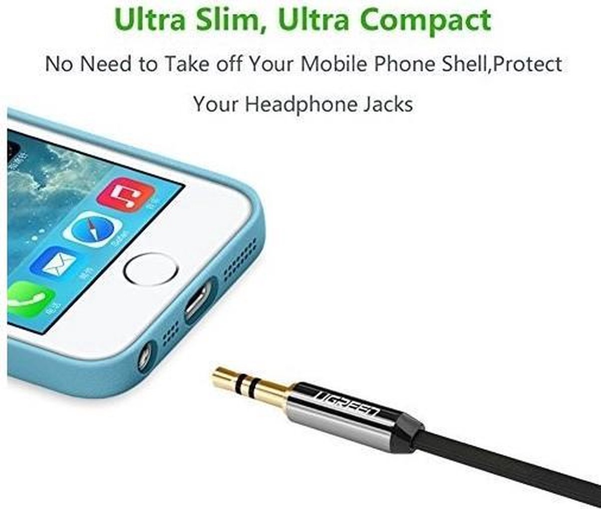 3.5mm Male-Male Audio Jack Ultra Plat kabel Zwart - 150cm | bol.com