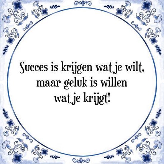 Tegeltje met Spreuk (Tegeltjeswijsheid): Succes is krijgen wat je wilt, maar geluk is... | bol