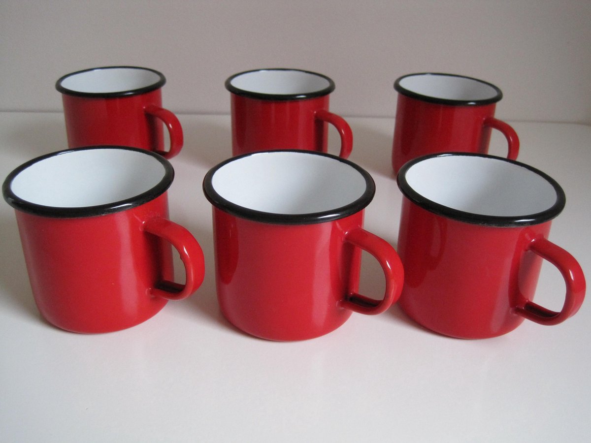 Emaille mokken rood - 400 ml - set van 6 | bol.com