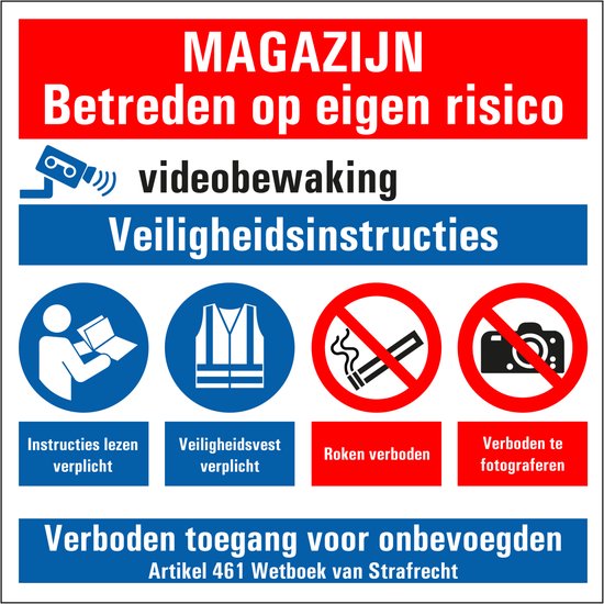 Magazijn betreden op eigen risico bord 600 x 600 mm | bol