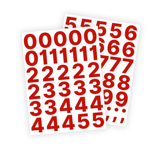 Cijfer stickers / Plaknummers - Stickervellen Set - Rood - 4cm hoog ...