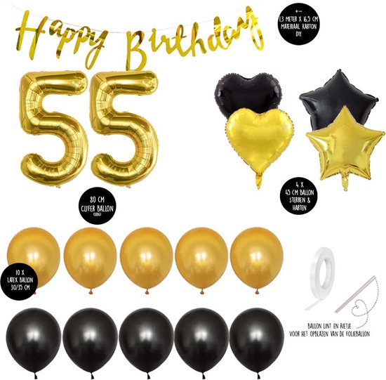 Snoes Ballonnen 55 Jaar Feestpakket – Versiering – Verjaardag Set ...