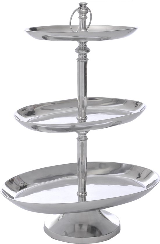 J-Line Plateau 3 Niv Ovaal Alu Zilv L 66X45x90cm - Dienblad 66 x 45 cm ...