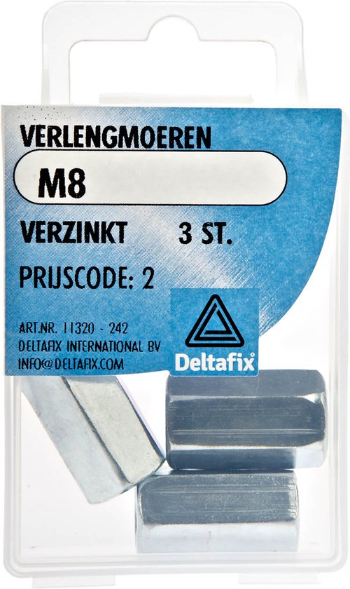 Deltafix verlengmoer verzinkt m8 din 6334 3 st. | bol