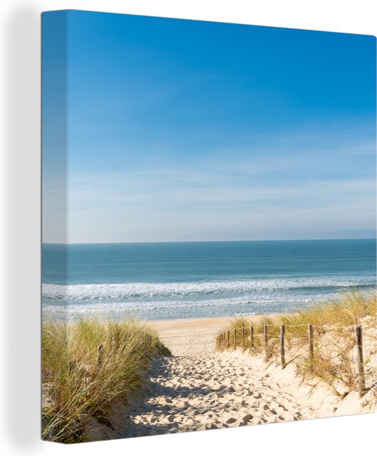Canvas - Zee - Strand - Gras - Duin - Canvas zee - 20x20 cm - Schilderij - Canvas doek... | bol