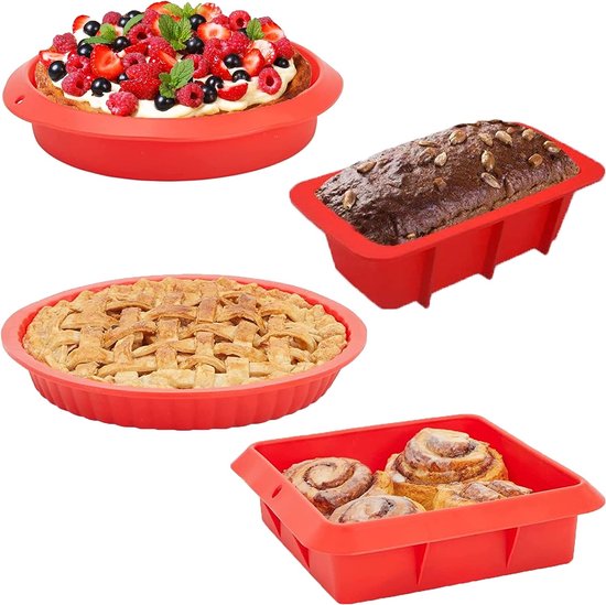 Siliconen bakvormset, bakblik-vorm, vlaaivorm, ronde vorm, vierkant ...