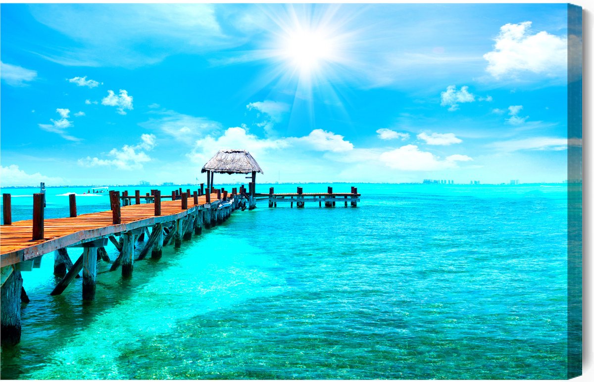 Schilderijkoning - Canvas Schilderij Een Pier In De Caribische Zee - 70 ...