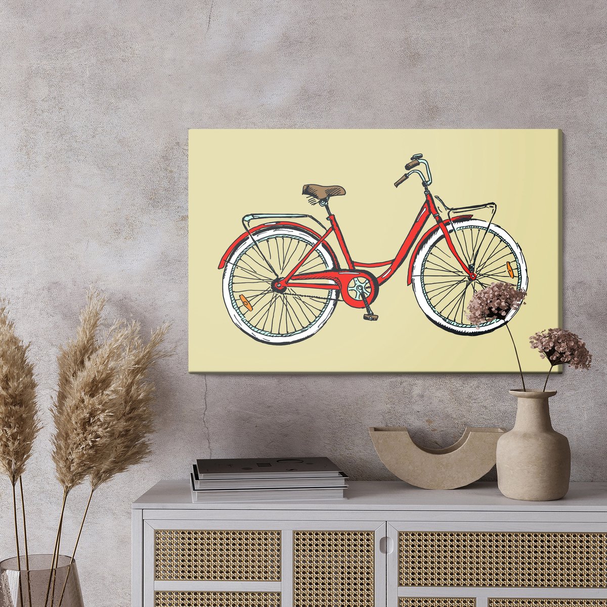 Schilderijkoning - Canvas Schilderij Getekende Fiets In Retrostijl - 40 ...