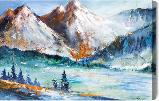 Schilderijkoning - Canvas Schilderij Geschilderd Berglandschap - 120 x 80 cm | bol