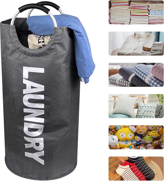 Wasmand Oxford-stof 90 liter, donkergrijs opvouwbaar met EVA-handvat ...