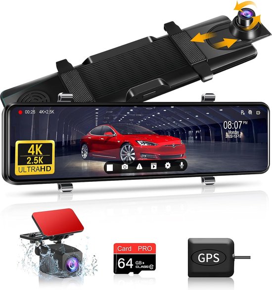 Roll over image to zoom in 4K + 2.5K Dash Cam Car Mirror Dash Cam with ...
