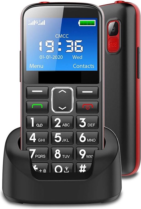 Zwart Rood - Senioren Mobiele Telefoon - Ondersteund 4G - Big Button ...