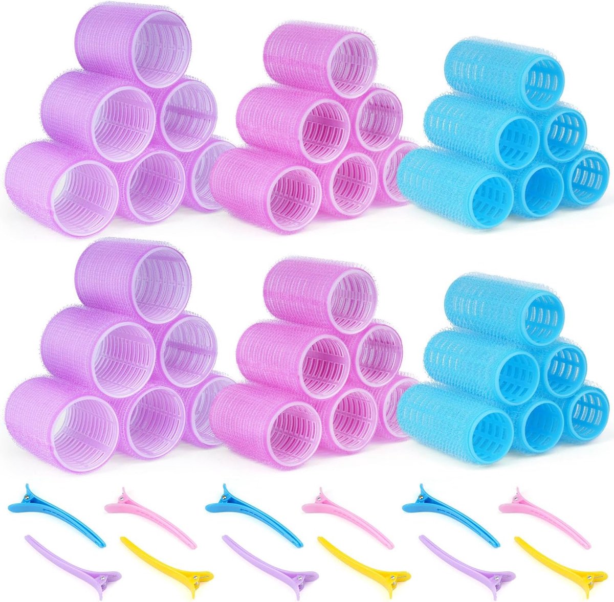 Haarrollers, 36 Stuks Self Grip Hair Rollers en 12 Kunststof Eend ...