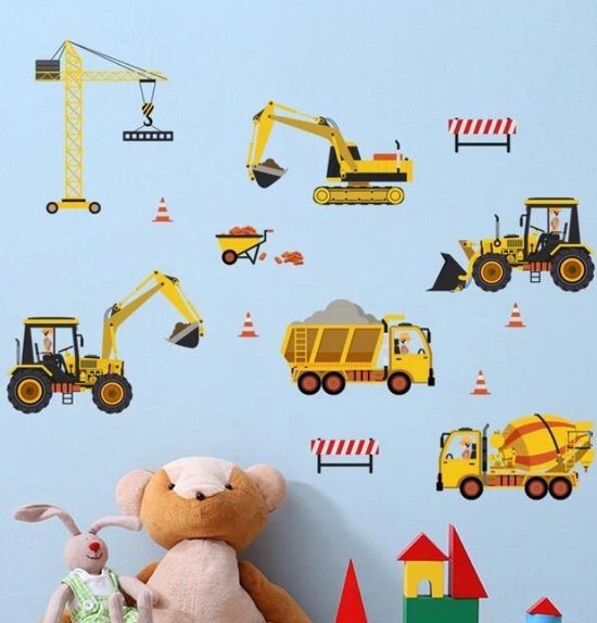 Muursticker - Raamsticker Bouwplaats - Werkvoertuigen - Bob de Bouwer ...