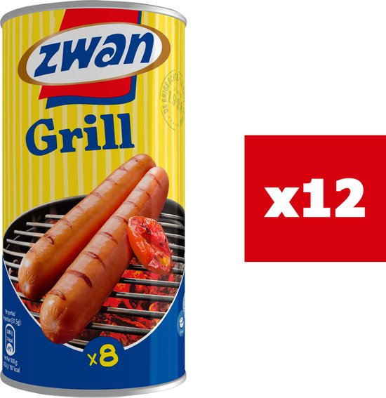 Zwan - Grill Worst - 8 per blik - 12 x 550 g - Voordeelverpakking | bol