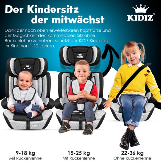 KIDIZ® kinderautostoeltje | kuip autostoeltje | 9 kg - 36 kg 1-12 jaar ...