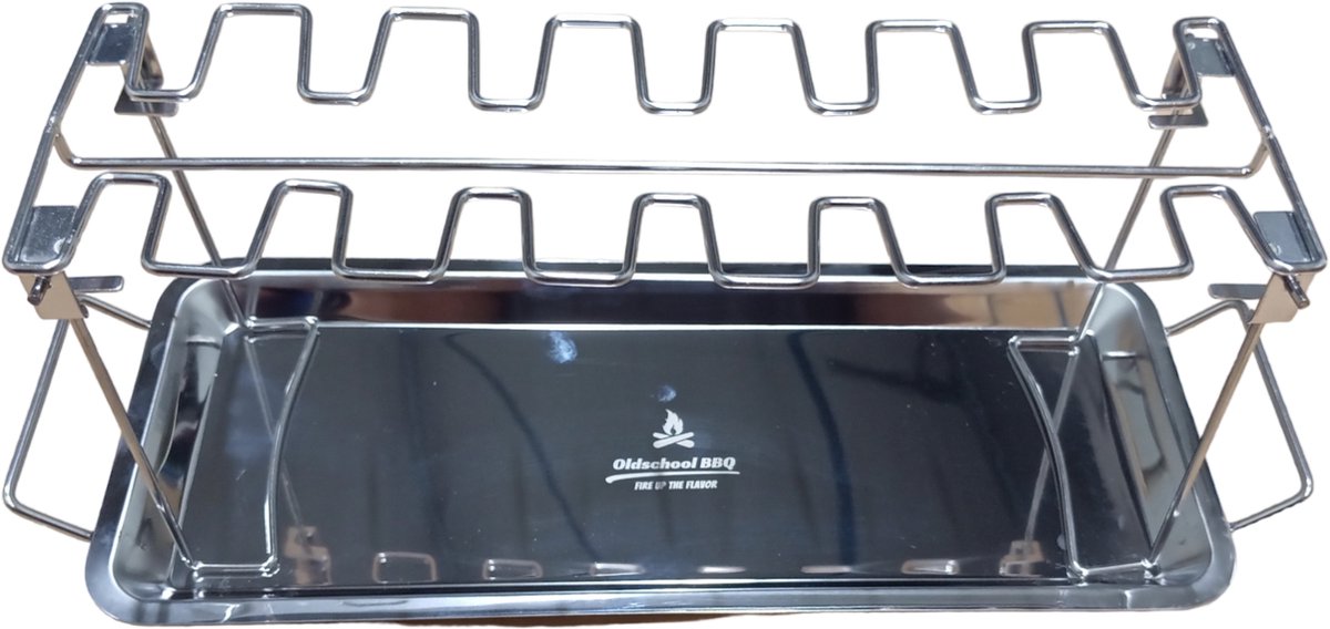 Oldschool BBQ Drumstick rek met drip tray RVS kip kippenpoot houder ...