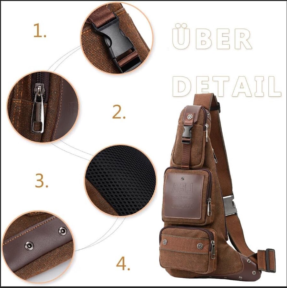 Borstzak voor heren, crossbag, slingrugzak, sling-bag, schouderrugzak, schooltas,... | bol.com