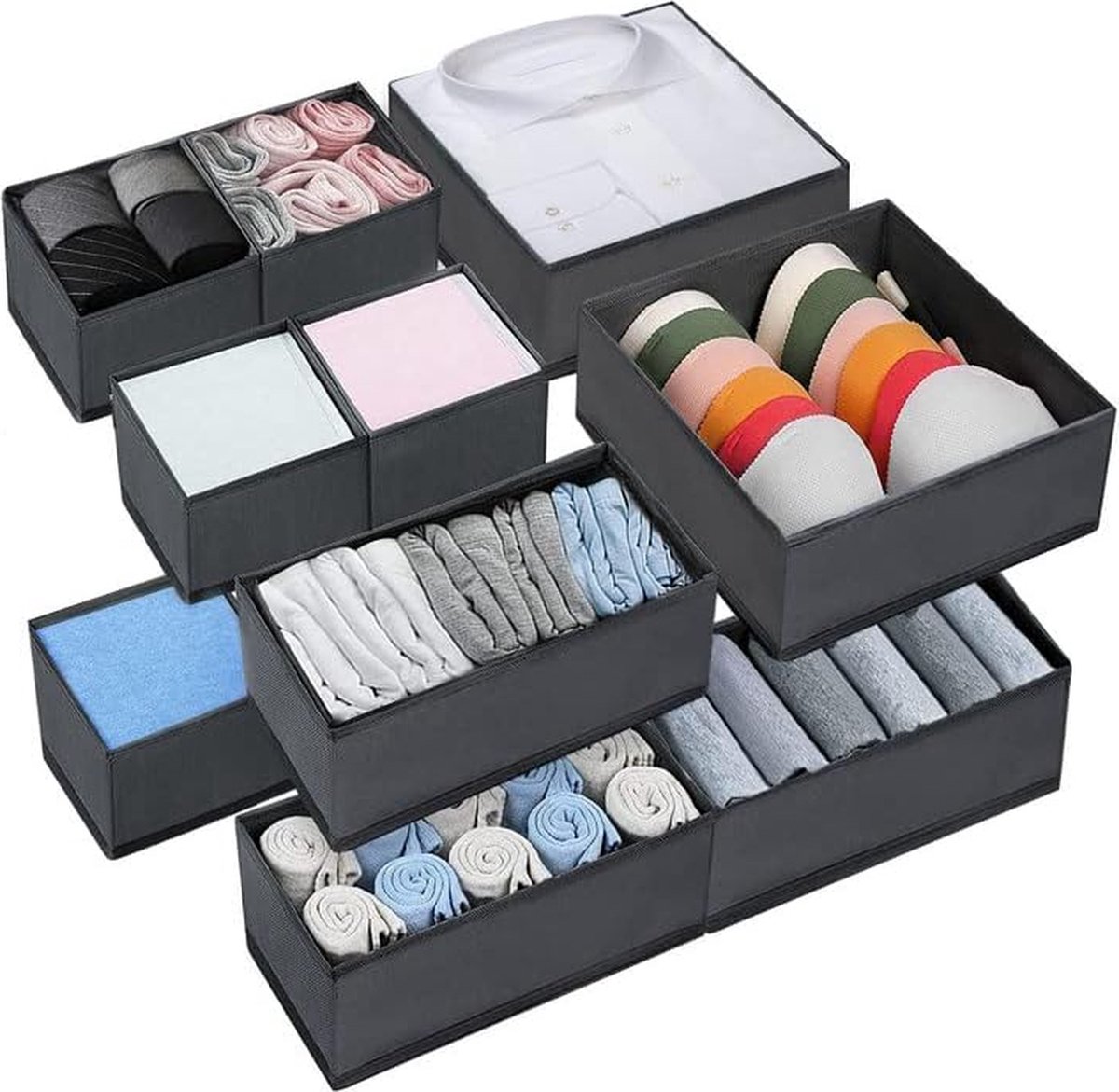10 stuks opbergsysteem kledingkast, lade-organizer, grijs, opvouwbare ...