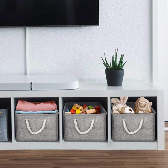 Grijze opbergdoos groot, 3 stuks stoffen opbergmand met handgrepen ...