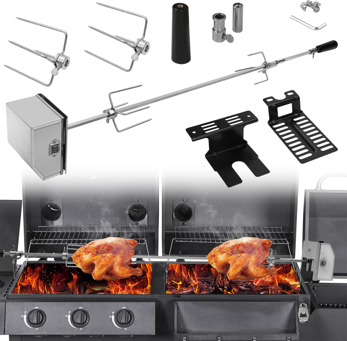Grillspies BBQ Grillspiesset BBQ grill spies 117 cm 220 V-240 V ...