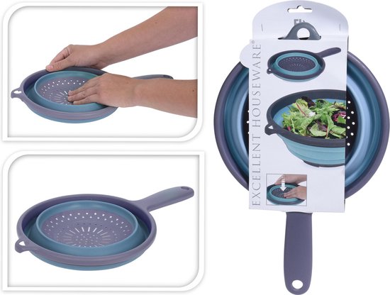 Excellent Houseware opvouwbaar vergiet - zwart/blauw - kunststof - 39 x ...